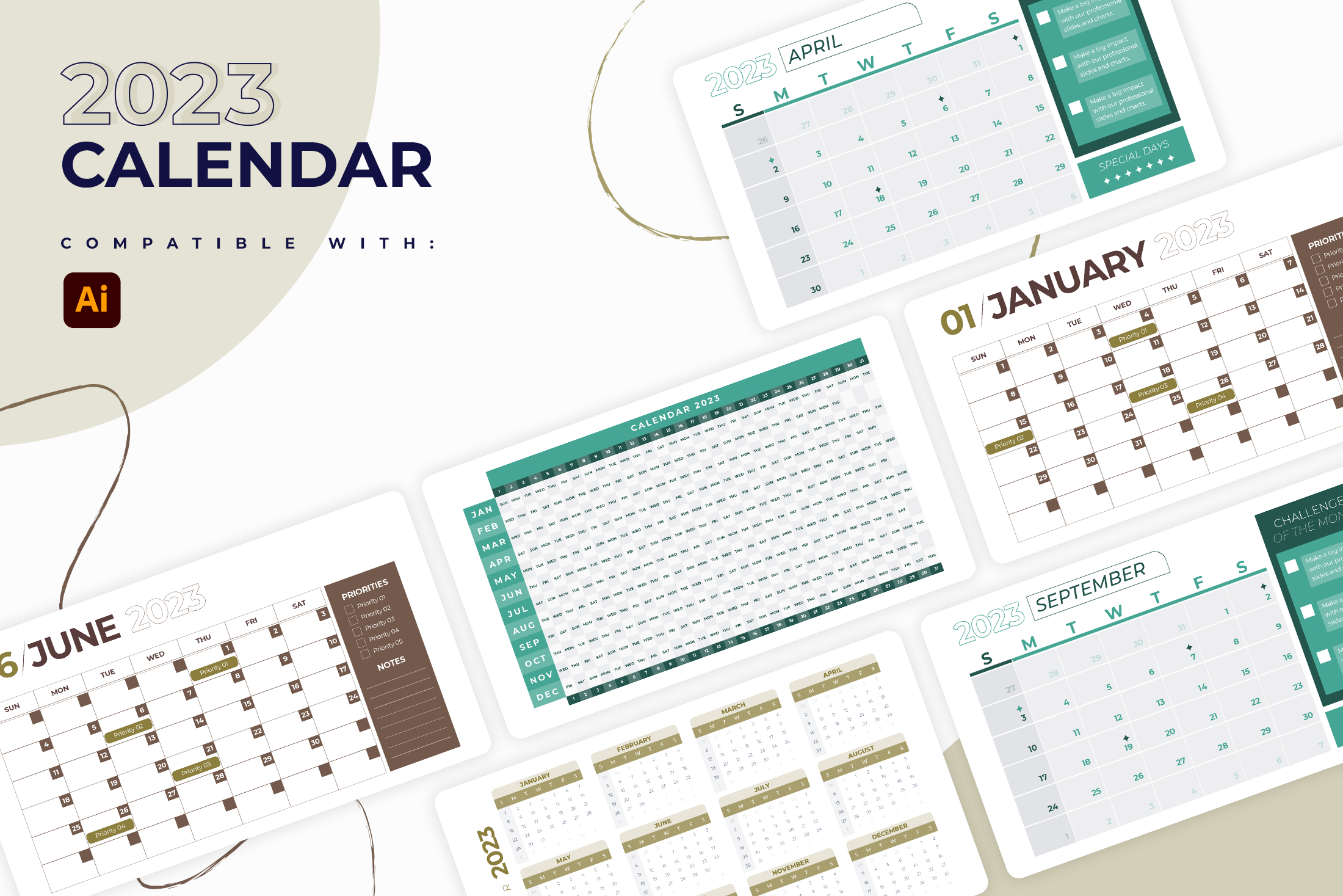 2023 Calendar Illustrator Infographic Template – Slidewalla